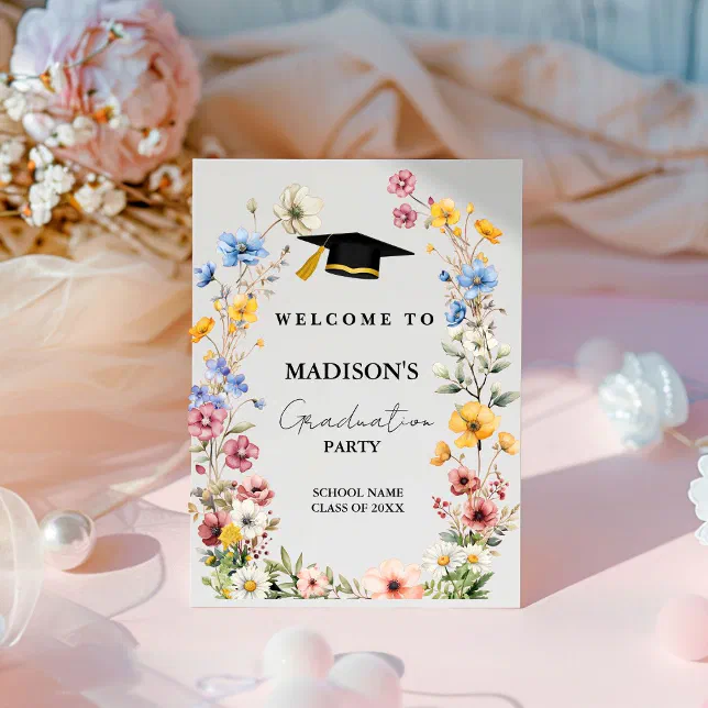 Elegant Wildflower Meadow Graduation Welcome Sign | Zazzle
