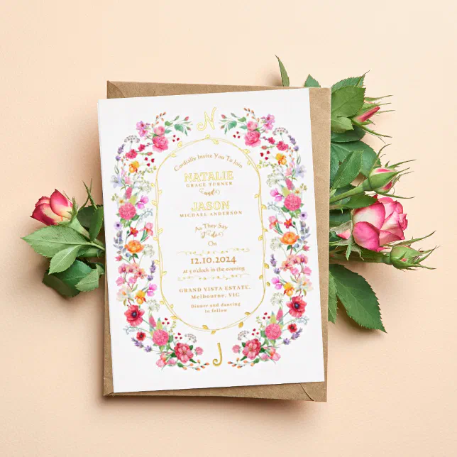 Elegant Wildflower Meadow Spring Garden Wedding Foil Invitation | Zazzle