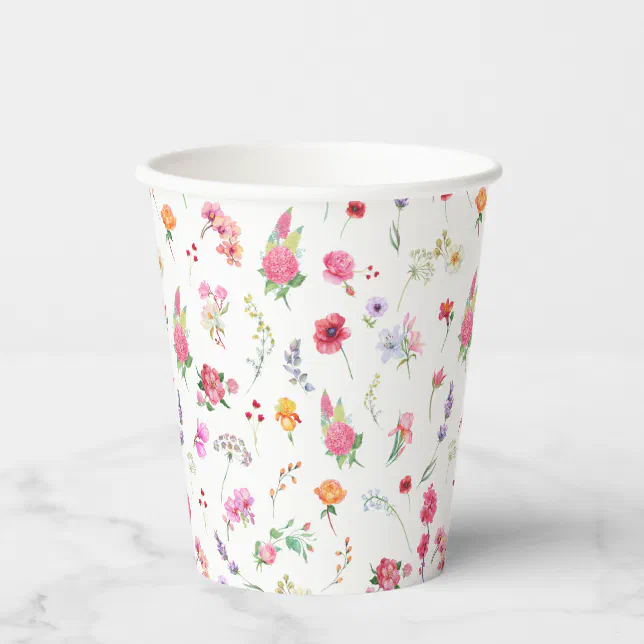 Elegant Wildflower Meadow Spring Garden Wedding Paper Cups | Zazzle