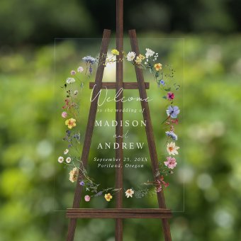 Elegant Wildflower Meadow Wedding Welcome Acrylic Sign | Zazzle