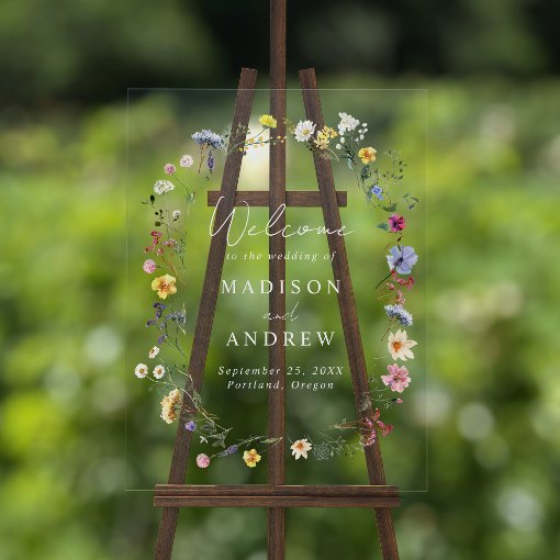 Elegant Wildflower Meadow Wedding Welcome Acrylic Sign | Zazzle