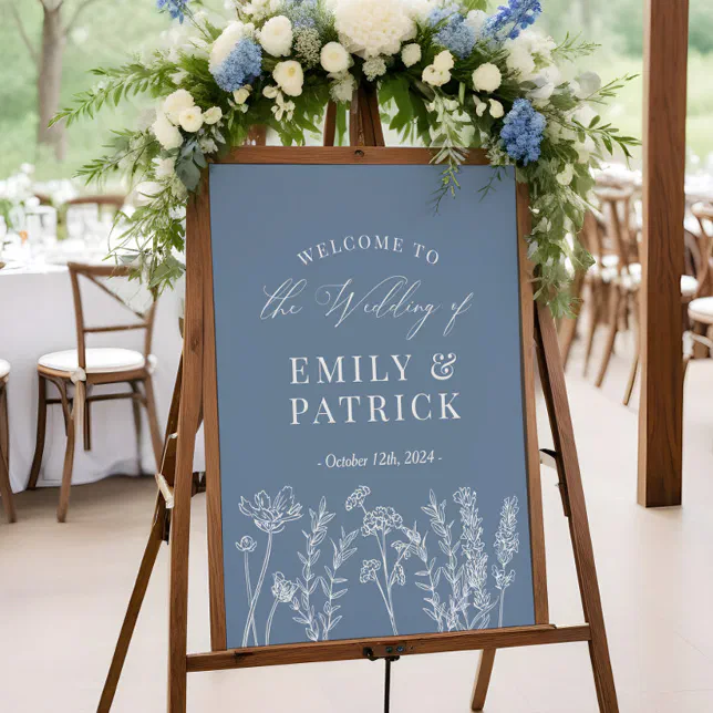 Elegant Wildflower Periwinkle Blue Wedding Sign | Zazzle