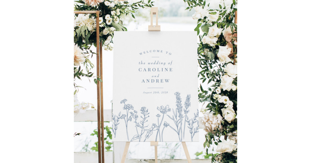 Elegant Wildflower Periwinkle Wedding Welcome Sign | Zazzle