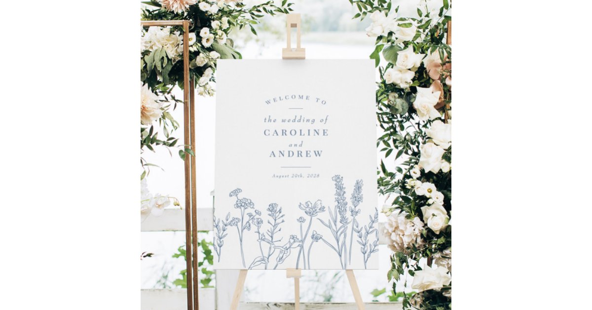Elegant Wildflower Periwinkle Wedding Welcome Sign | Zazzle