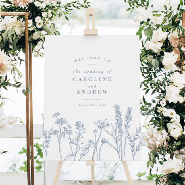 Elegant Wildflower Periwinkle Wedding Welcome Sign | Zazzle