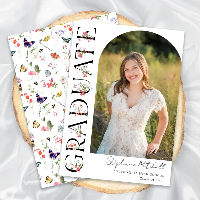 Elegant Wildflower Photo Graduation Announcement | Zazzle