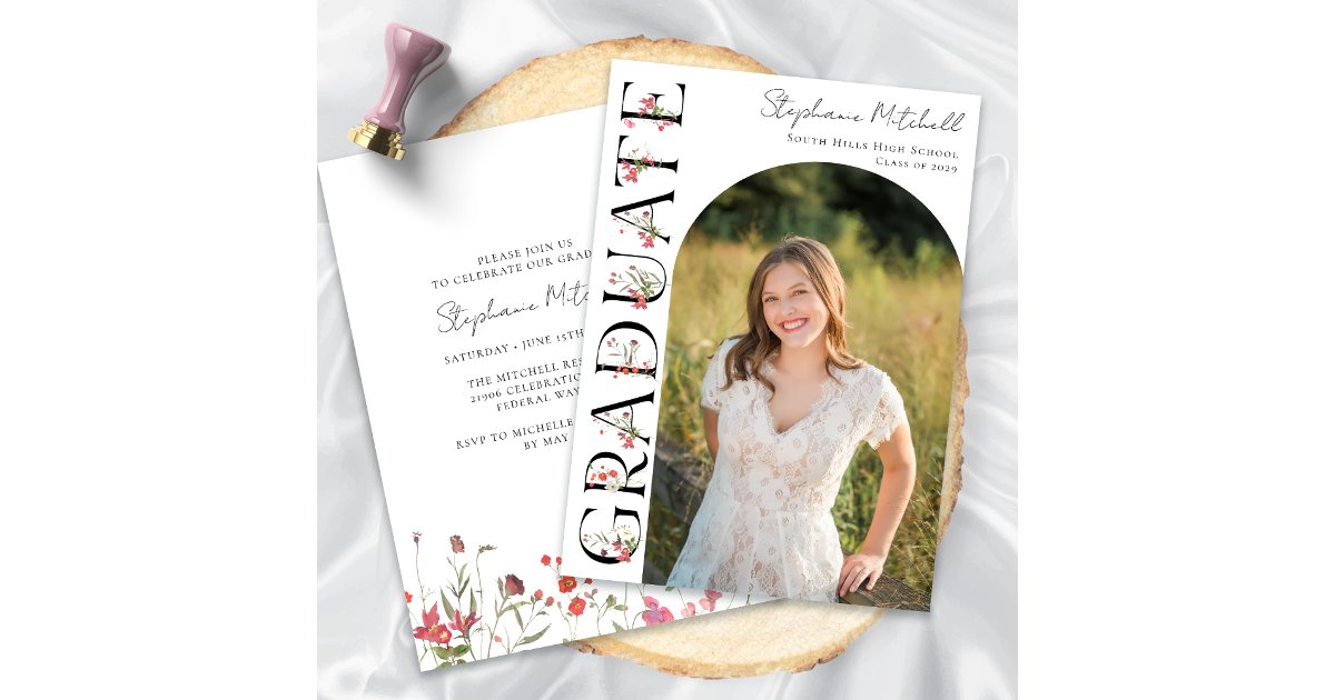 Elegant Wildflower Photo Graduation Party Invitation | Zazzle