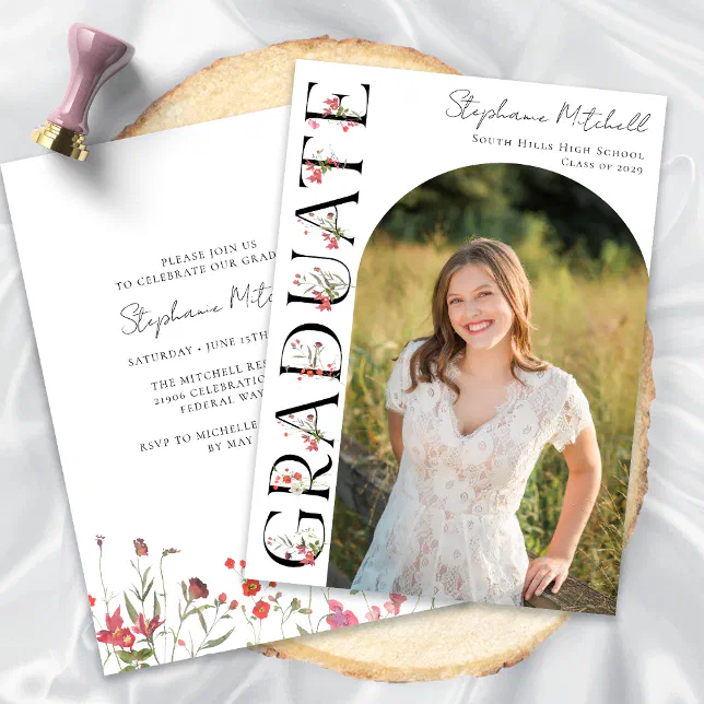 Elegant Wildflower Photo Graduation Party Invitation | Zazzle