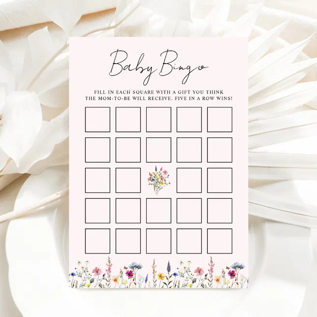 Elegant Wildflower Pink Baby Shower Bingo Card | Zazzle
