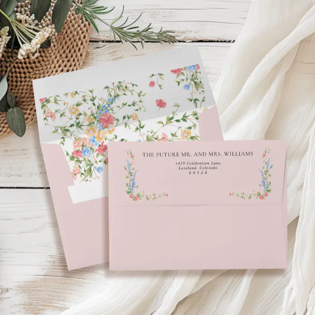 Elegant Wildflower Pink Wedding Return Address Envelope | Zazzle