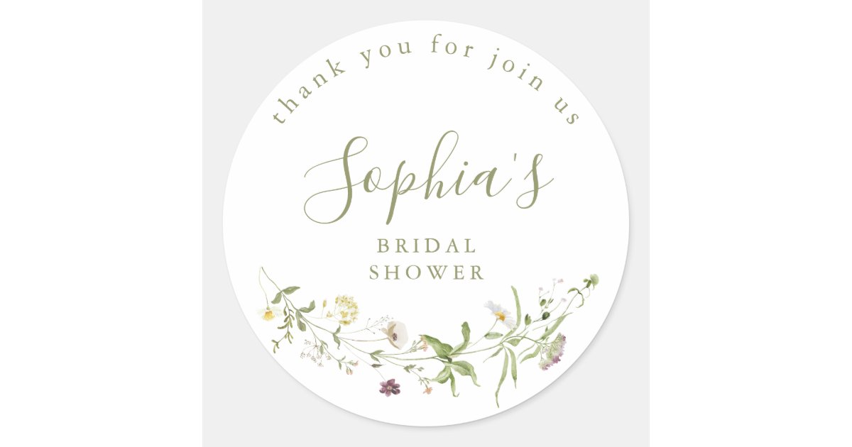 Elegant Wildflower Rustic Boho Bridal Shower Classic Round Sticker Zazzle