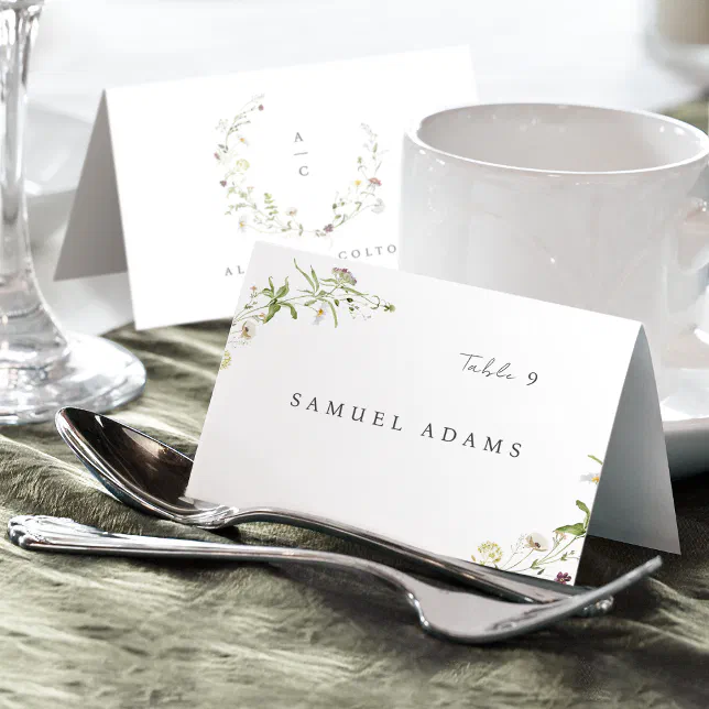Elegant Wildflower Rustic Boho Foldable Place Card | Zazzle