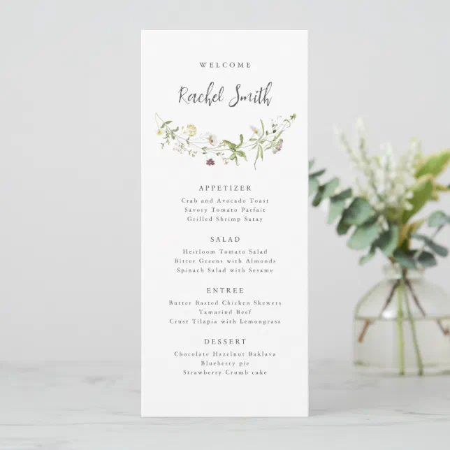 Elegant Wildflower Rustic Boho Wedding Guest Name Menu | Zazzle