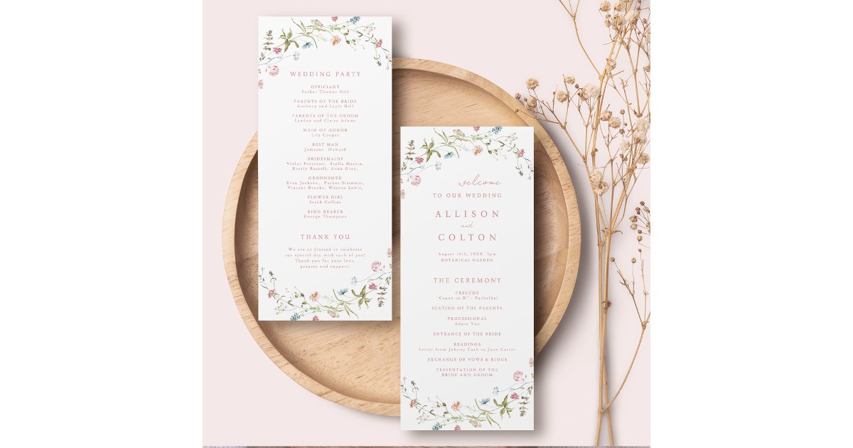 Elegant Wildflower Rustic Boho Wedding Program | Zazzle