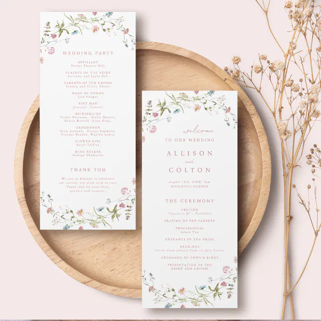 Elegant Wildflower Rustic Boho Wedding Program | Zazzle