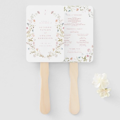 Elegant Wildflower Rustic Boho Wedding Program Hand Fan | Zazzle