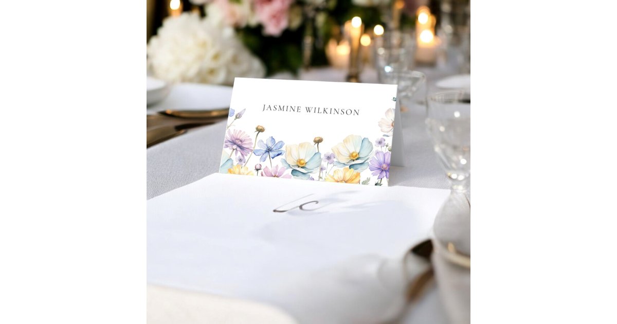 Elegant Wildflower simple wedding Place Card | Zazzle
