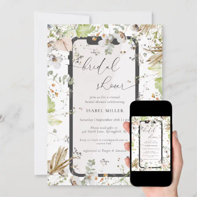 Elegant Wildflower Virtual Bridal Shower Invitation | Zazzle