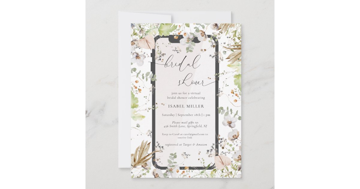 Elegant Wildflower Virtual Bridal Shower Invitation | Zazzle