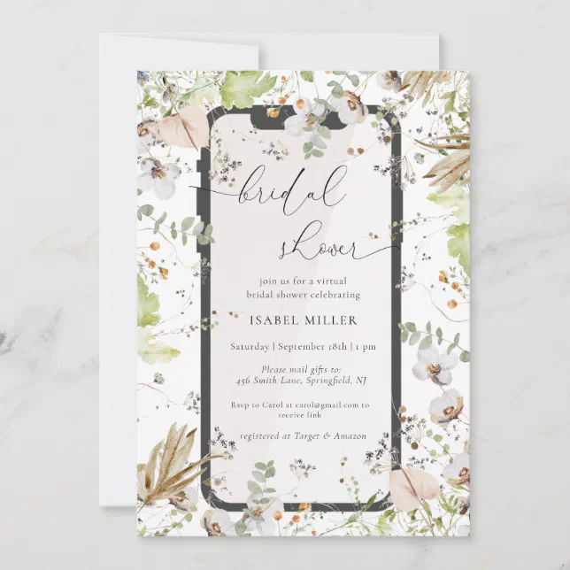 Elegant Wildflower Virtual Bridal Shower Invitation | Zazzle
