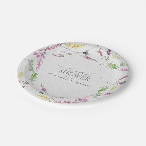 Elegant Wildflower Watercolor Floral Bridal Shower Paper Plates | Zazzle
