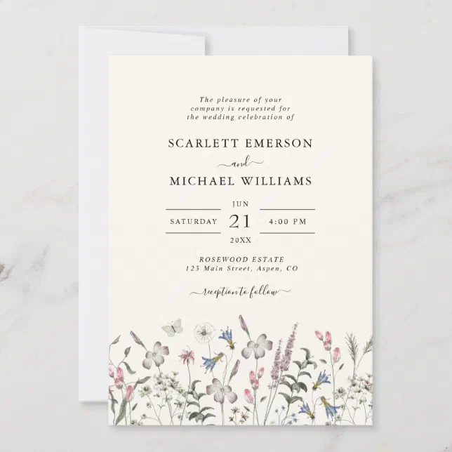 Elegant Wildflower Wedding Invitation | Zazzle