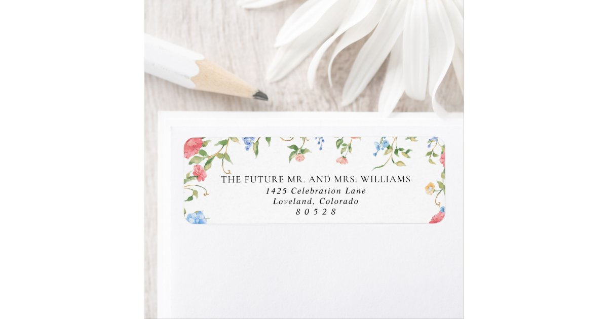 Elegant Wildflower Wedding Return Address Label | Zazzle