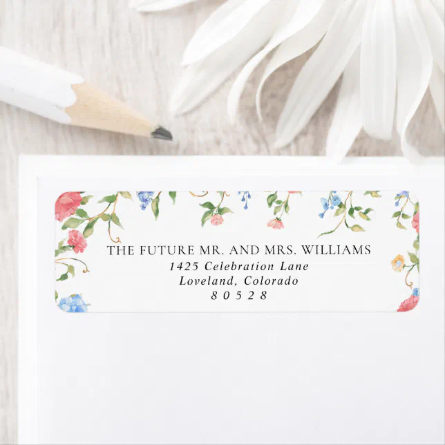 Elegant Wildflower Wedding Return Address Label | Zazzle
