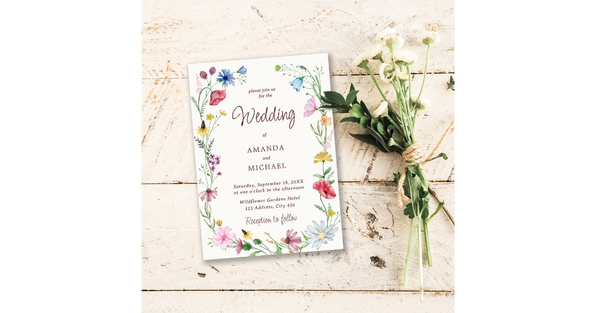Elegant Wildflower Wedding Rustic Floral Invitation | Zazzle