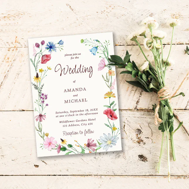 Elegant Wildflower Wedding Rustic Floral Invitation | Zazzle