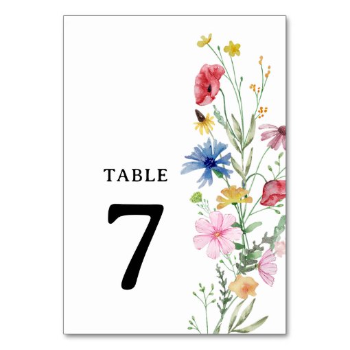 Elegant Wildflower Wedding Table Number | Zazzle