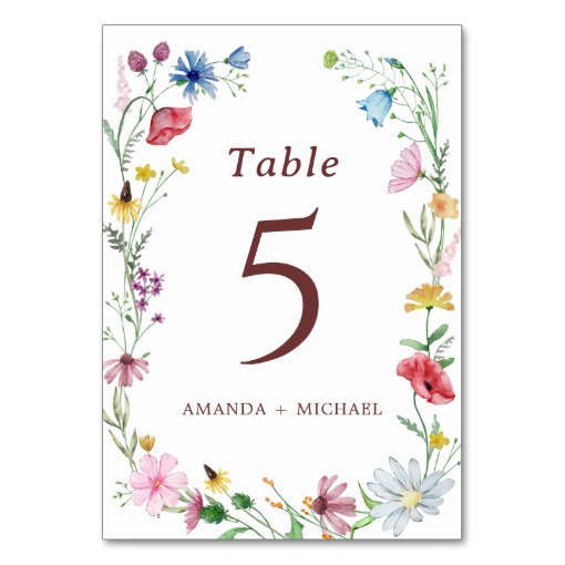 Elegant Wildflower Wedding Table Number | Zazzle