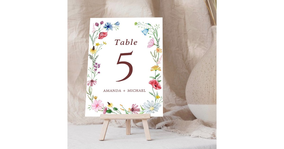 Elegant Wildflower Wedding Table Number | Zazzle