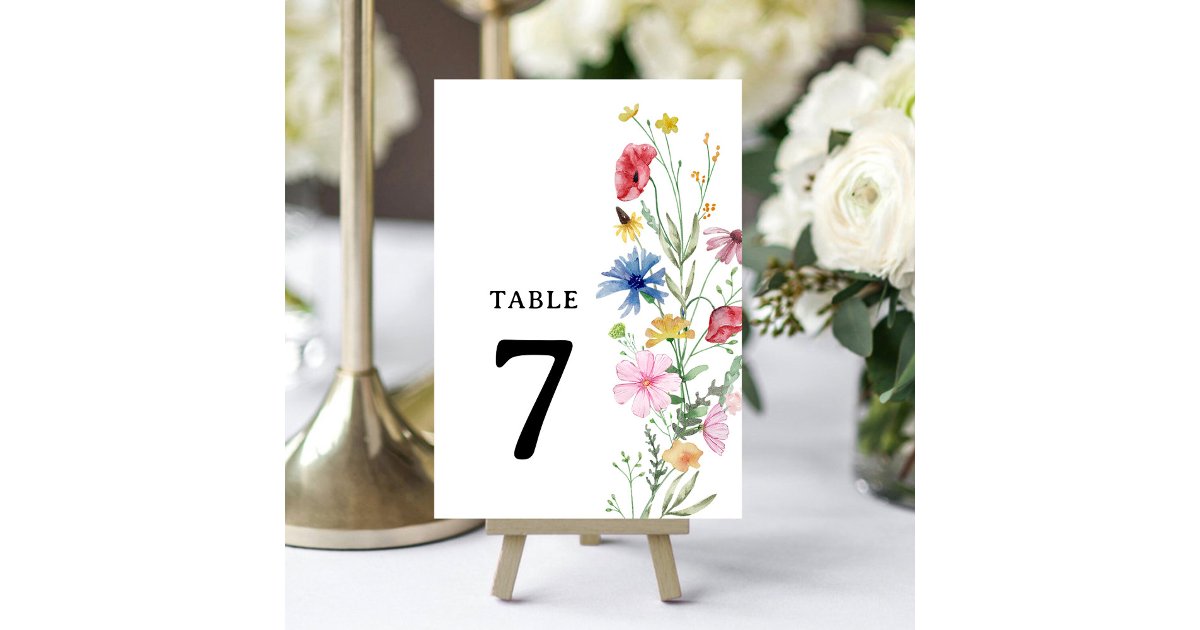 Elegant Wildflower Wedding Table Number | Zazzle