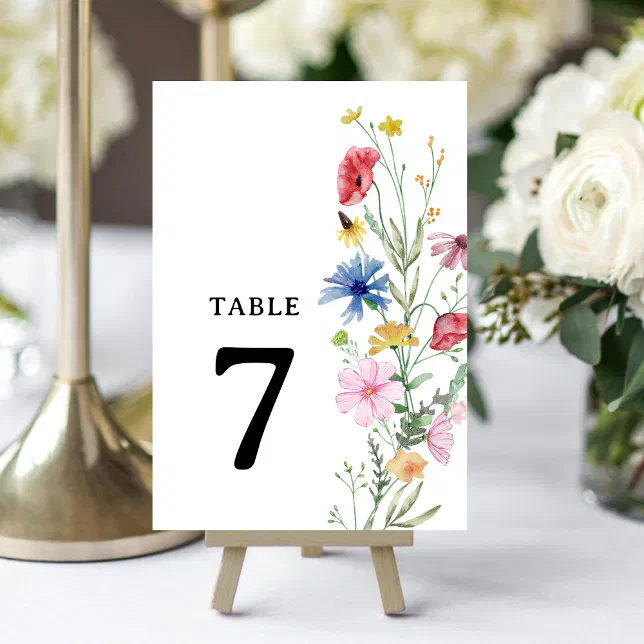 Elegant Wildflower Wedding Table Number | Zazzle