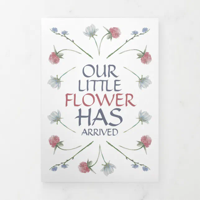 Elegant Wildflowers, 3 Photo Collage Baby Birth Tri-Fold Announcement ...