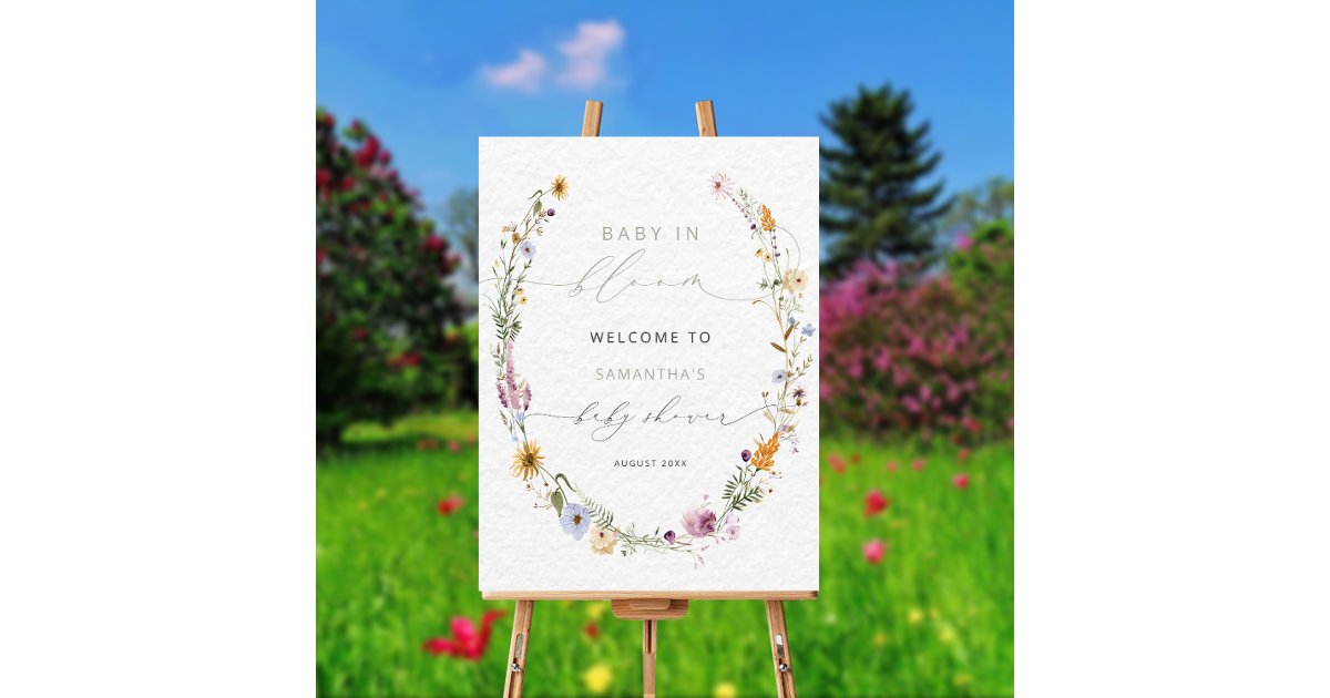 Elegant Wildflowers Baby Shower Welcome Sign | Zazzle