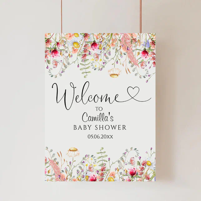 Elegant Wildflowers Meadow Baby Shower Welcome Poster | Zazzle