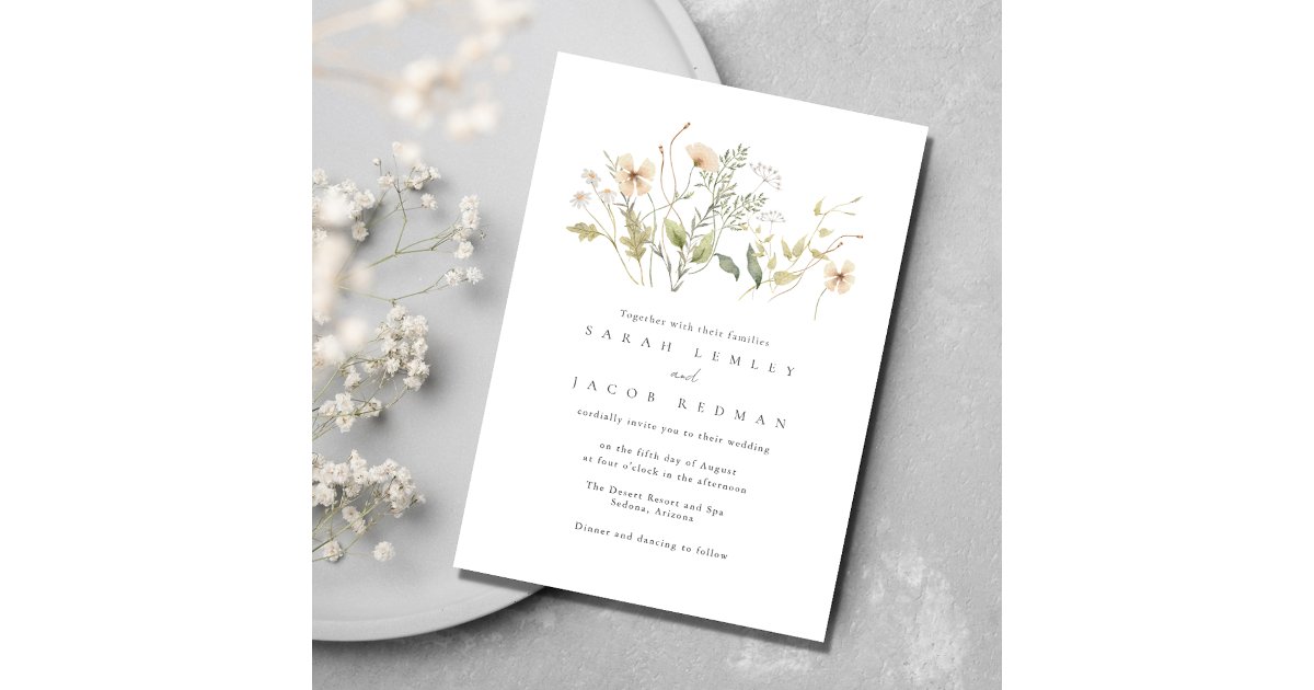 Elegant Wildflowers Outdoor Wedding Invitation | Zazzle