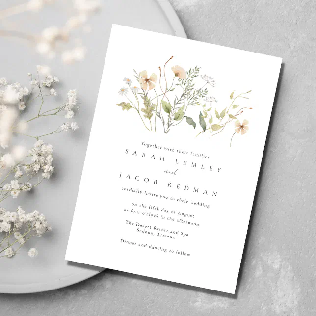 Elegant Wildflowers Outdoor Wedding Invitation | Zazzle