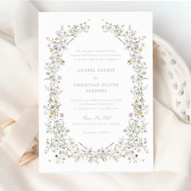 Elegant Wildflowers Pastel Flowers Wedding Invitation | Zazzle