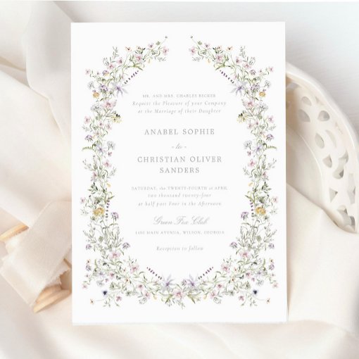 Elegant Wildflowers Pastel Flowers Wedding Invitation | Zazzle