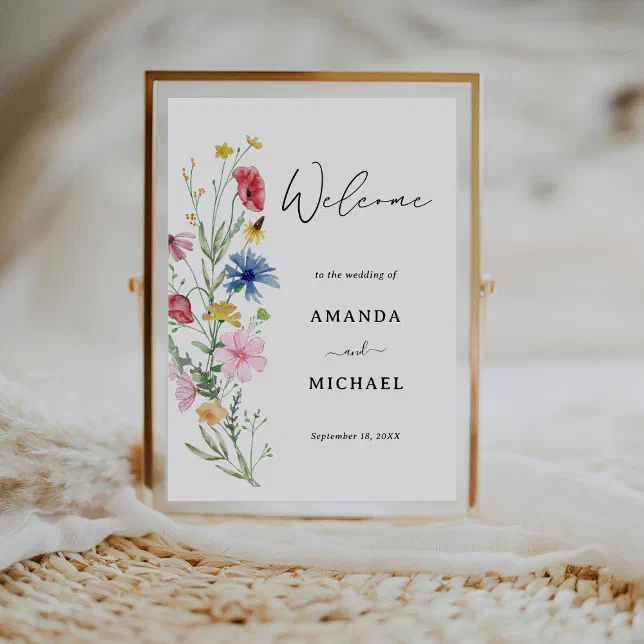 Elegant Wildflowers Welcome Sign Poster | Zazzle