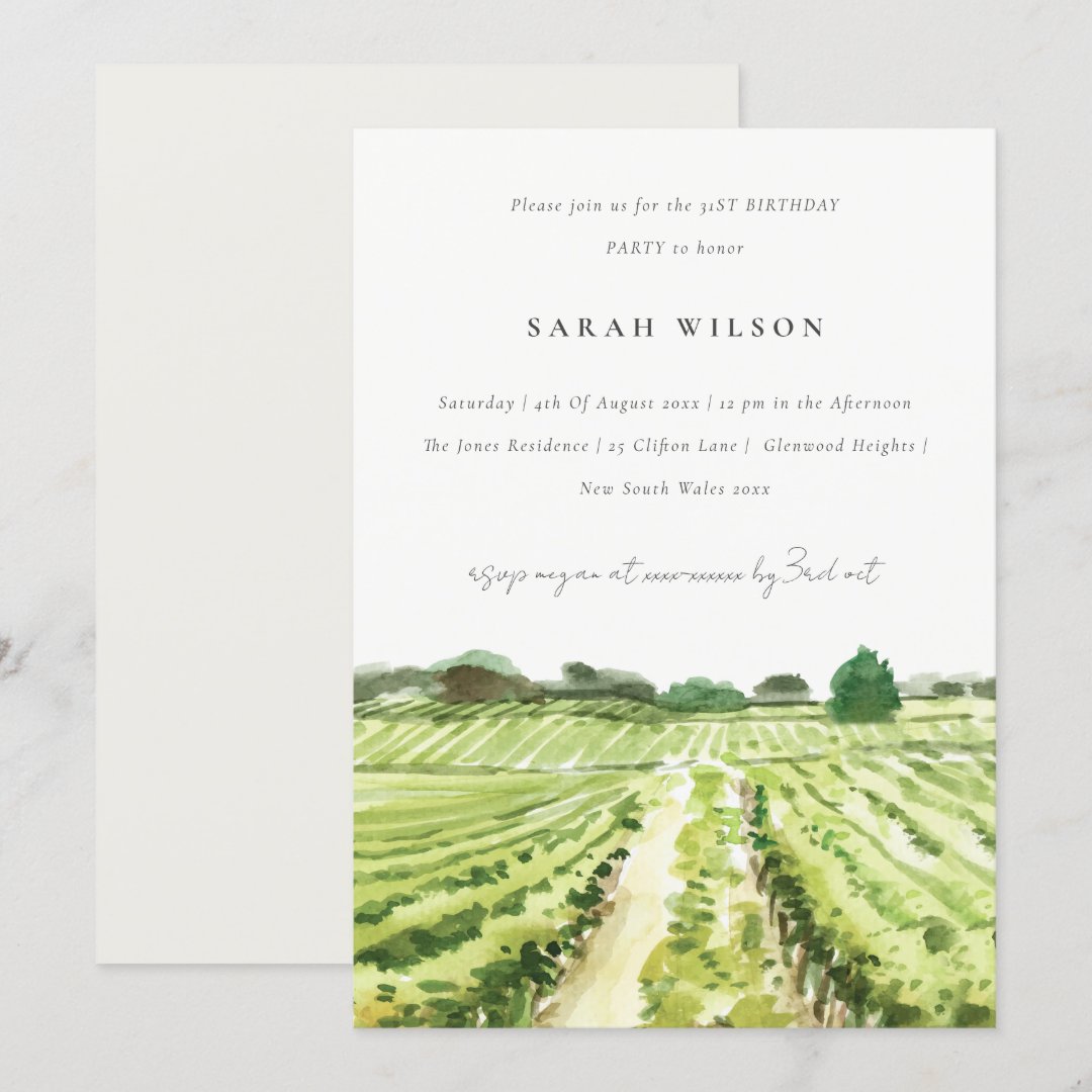 Elegant Winery Vineyard Any Year Birthday Invite | Zazzle