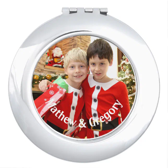 Elegant Winter Children Santa Photo Monogram Compact Mirror | Zazzle