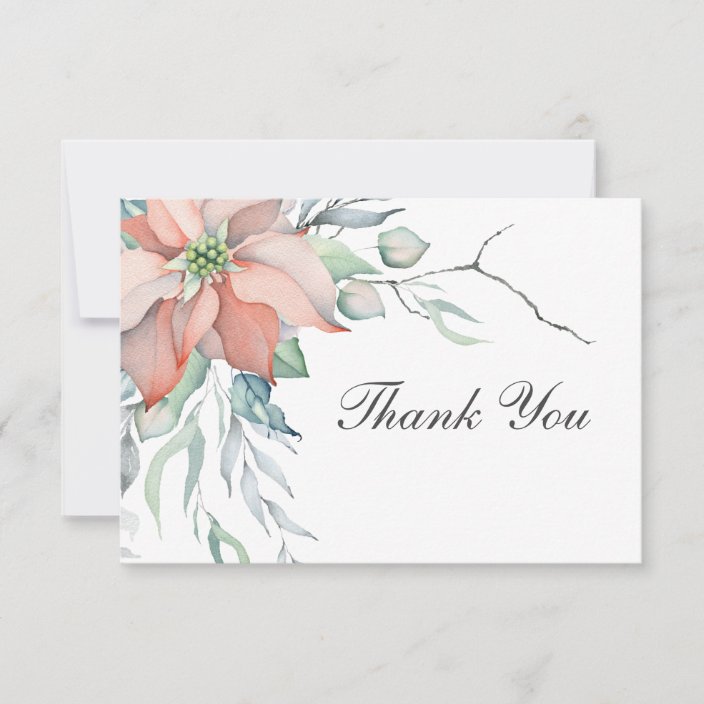 Elegant Winter Christmas Holiday Watercolor Floral Thank You Card ...