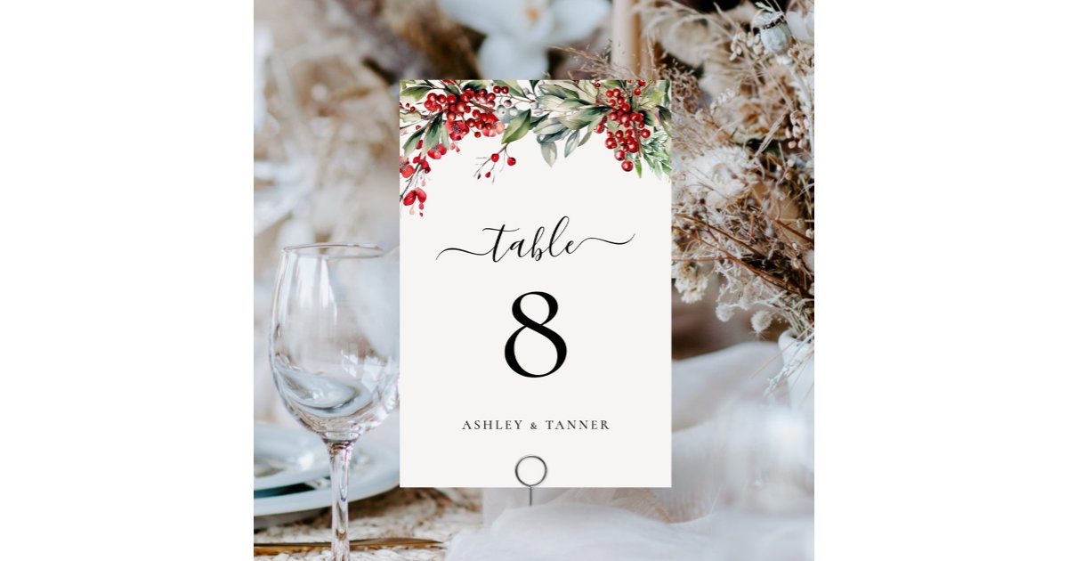 Elegant Winter Christmas Wedding Table Number | Zazzle