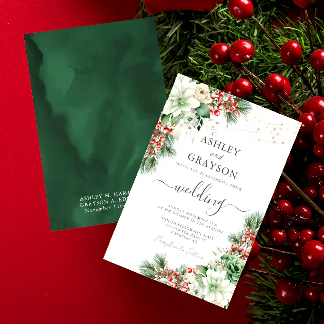 Elegant Winter Floral Greenery Wedding Invitation | Zazzle