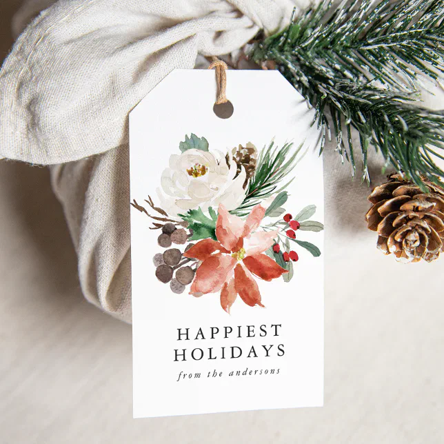 Elegant Winter Floral Personalized Holiday Gift Tags | Zazzle