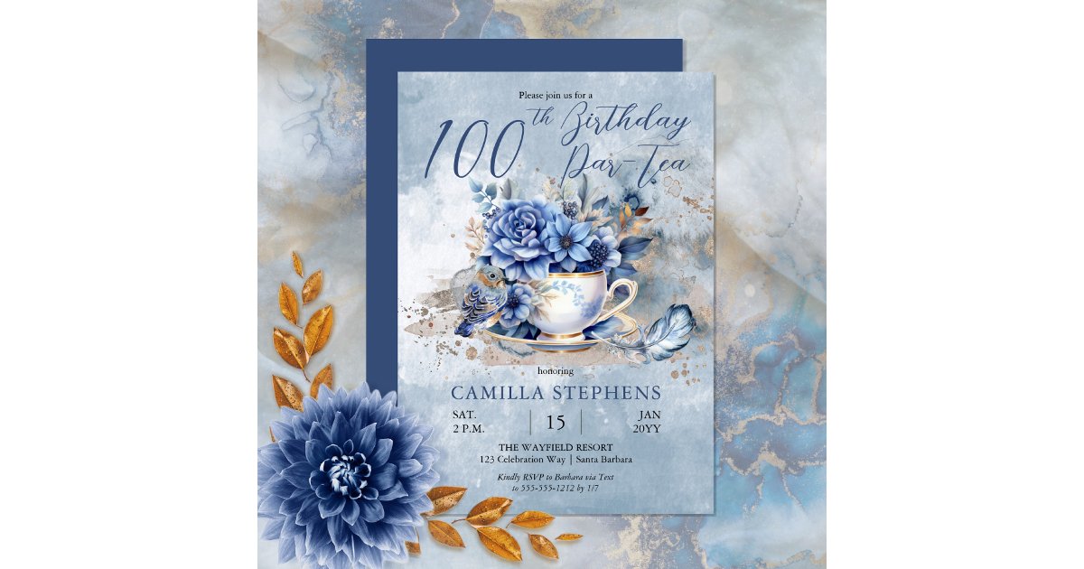 Elegant Winter Floral Teacup 100th Birthday ParTea Invitation | Zazzle